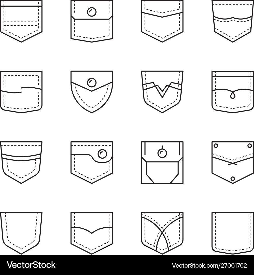Pocket shapes textile sew clopockets bag Vector Image