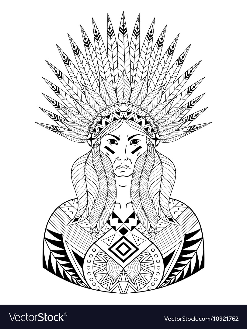 Portrait of Indian head with zentangle War Vector Image