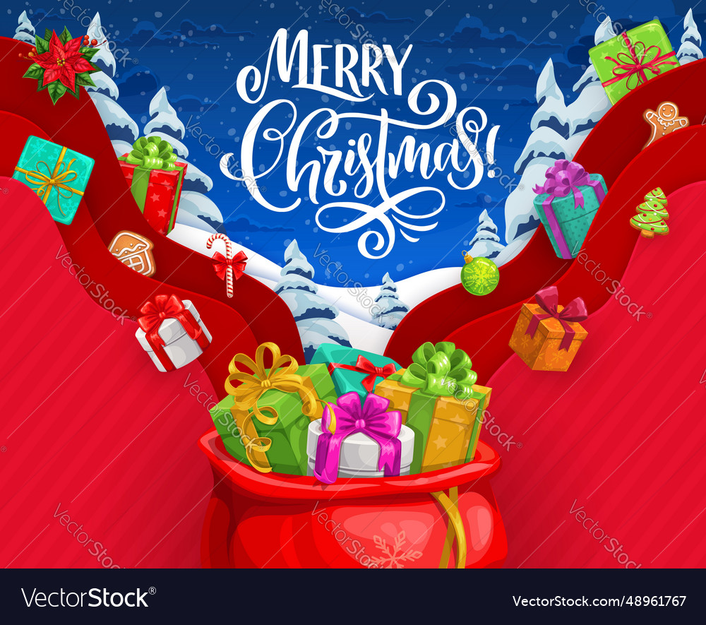 Christmas gifts bag paper cut greeting card Vector Image