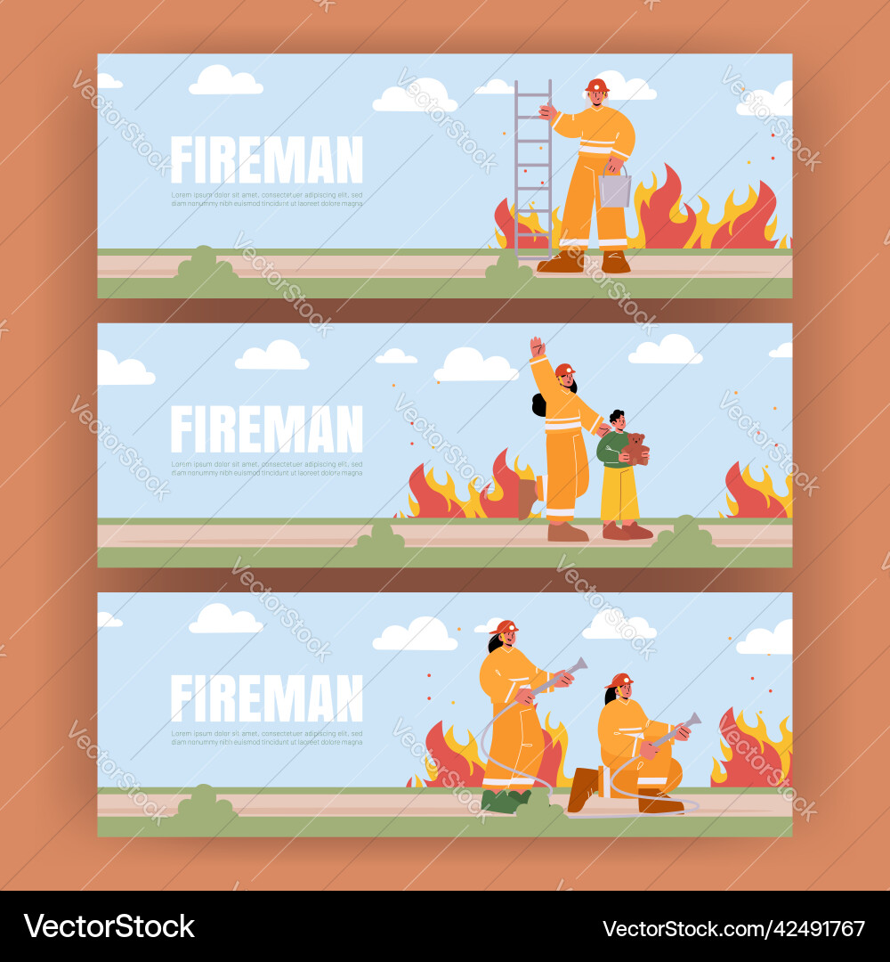 Fireman poster with fire brigade water hose Vector Image
