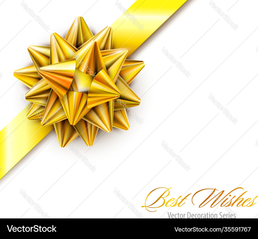 Gold realistic bow with ribbons isolated Vector Image