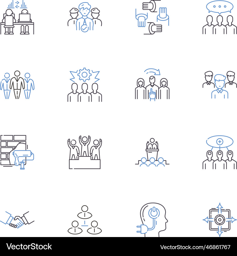 Group synergy line icons collection collaboration Vector Image