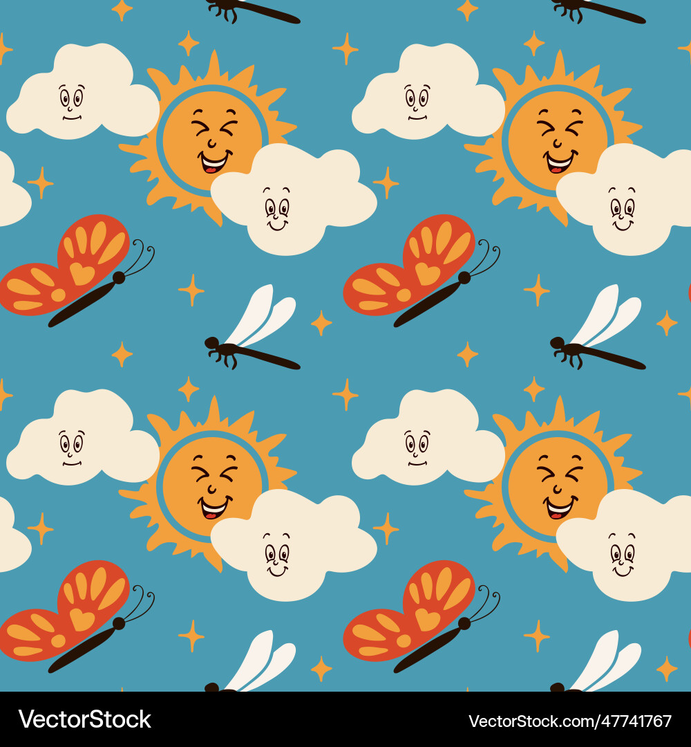 Kids vintage cartoon seamless pattern Royalty Free Vector