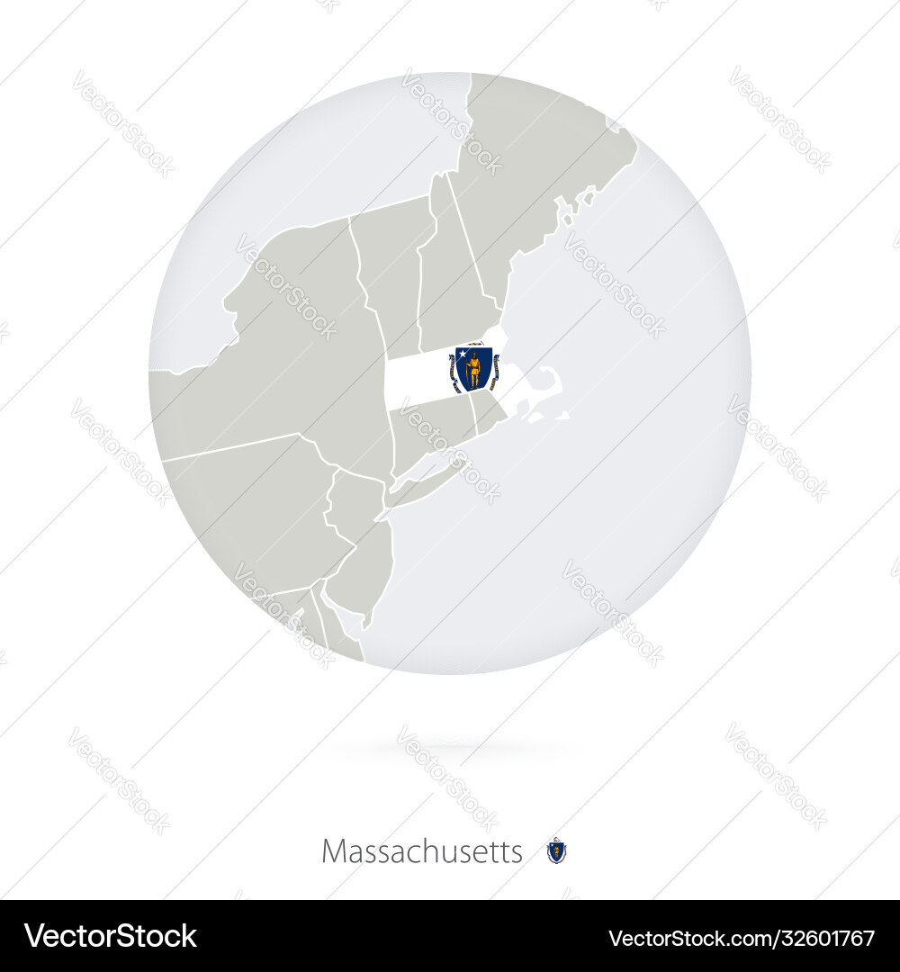 Map massachusetts state and flag in a circle Vector Image