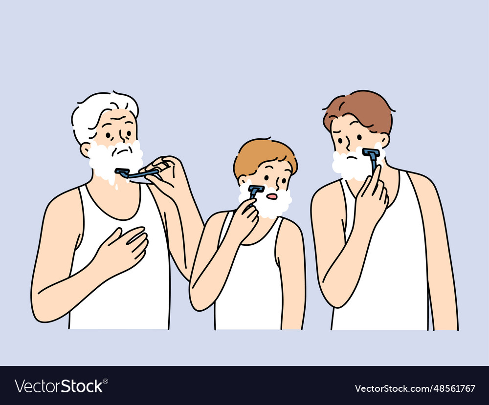 Men different generations shave together Vector Image