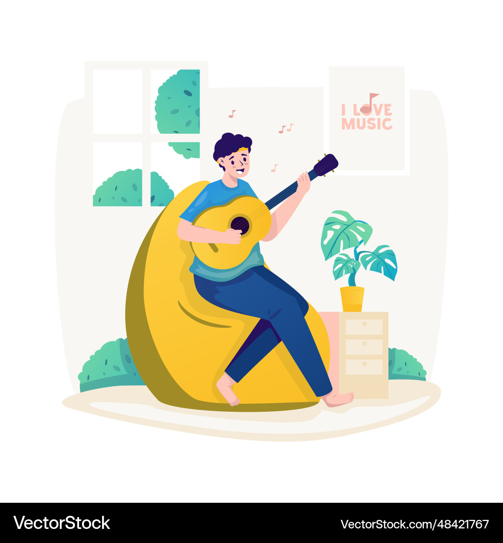 Playing guitar enjoy music design Royalty Free Vector Image