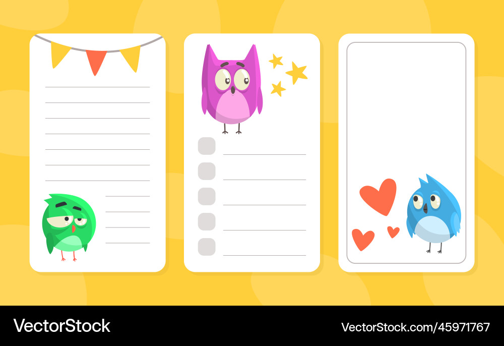 Ruled notepad page with funny cartoon bird Vector Image