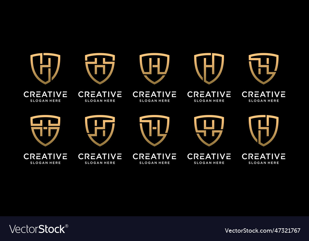 Set bundle monogram shield logo design initial Vector Image