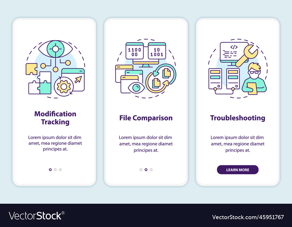 Version control benefits onboarding mobile app Vector Image