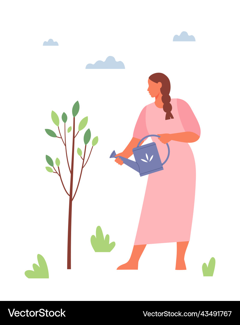 Woman watering plants Royalty Free Vector Image