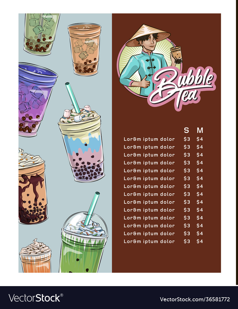 Bubble tea menu Royalty Free Vector Image - VectorStock
