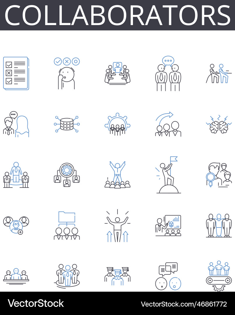 Collaborators line icons collection associates Vector Image