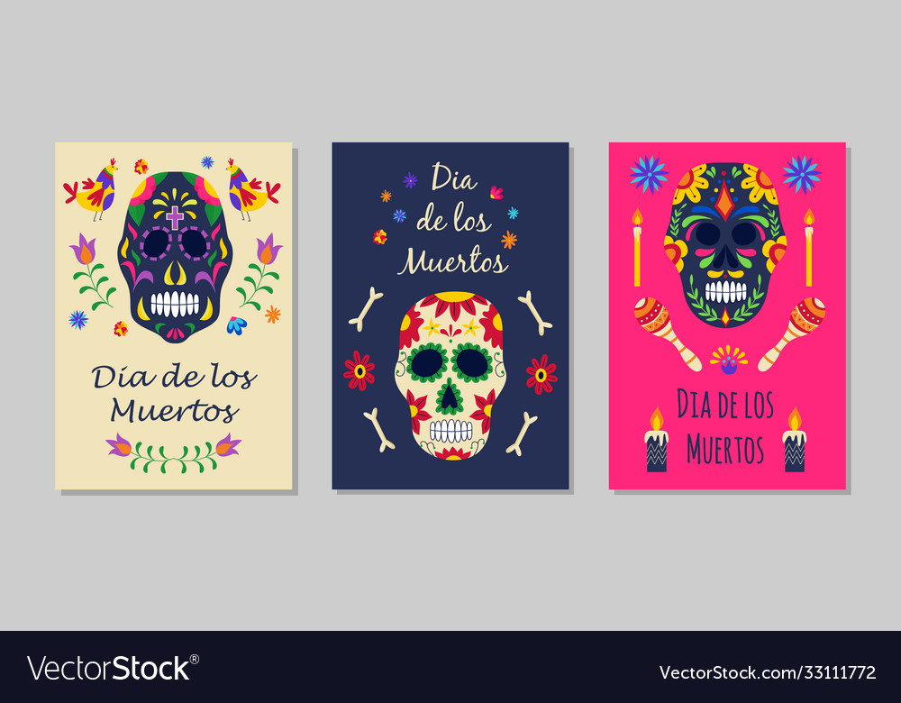 Dia de los muertos greeting card set with painted Vector Image