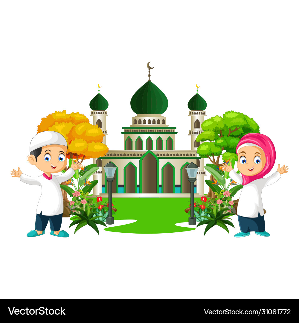 Islamic mosque with kids cartoon Royalty Free Vector Image