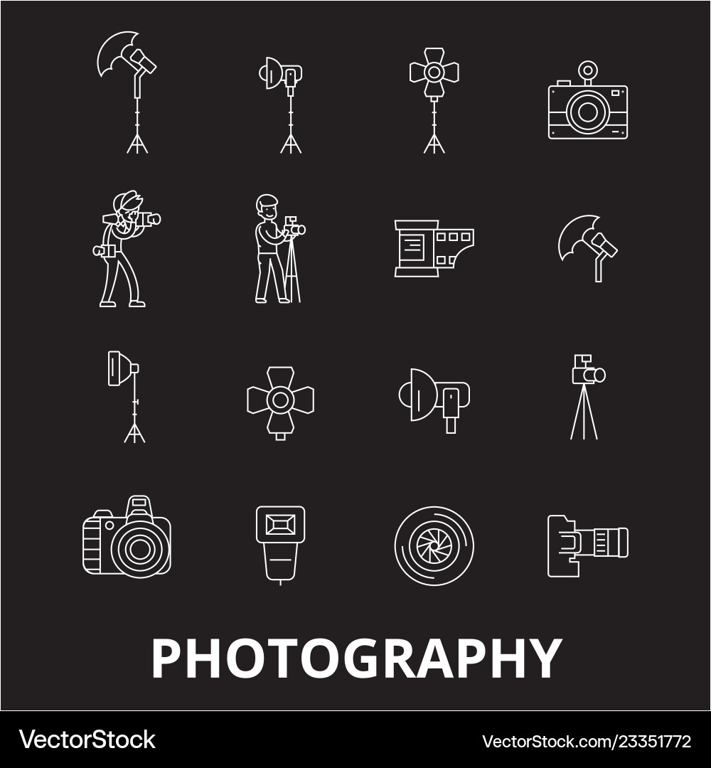 Photography editable line icons set Royalty Free Vector