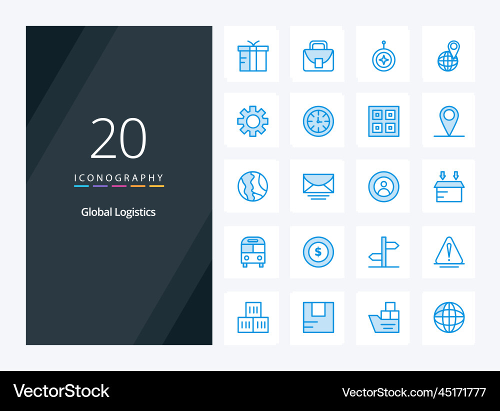 20 global logistics blue color icon Royalty Free Vector