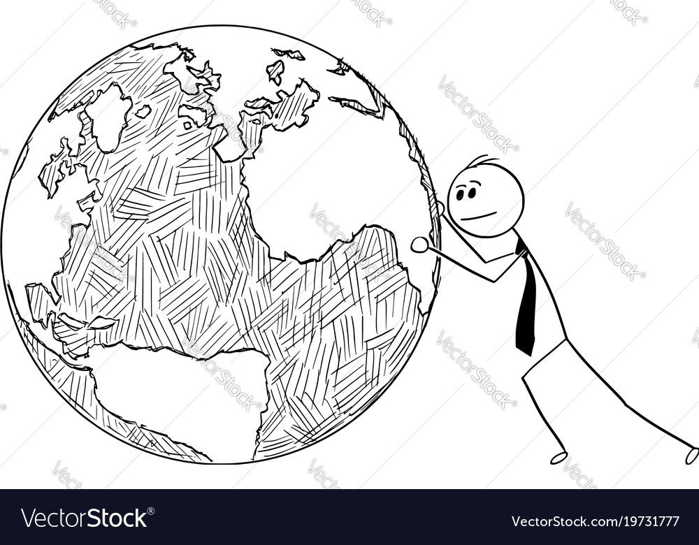 Conceptual cartoon businessman pushing world Vector Image Conceptual cartoon businessman pushing world Vector Image