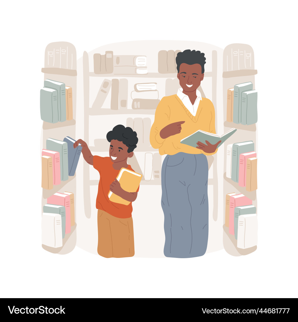 Get books in a library isolated cartoon Royalty Free Vector