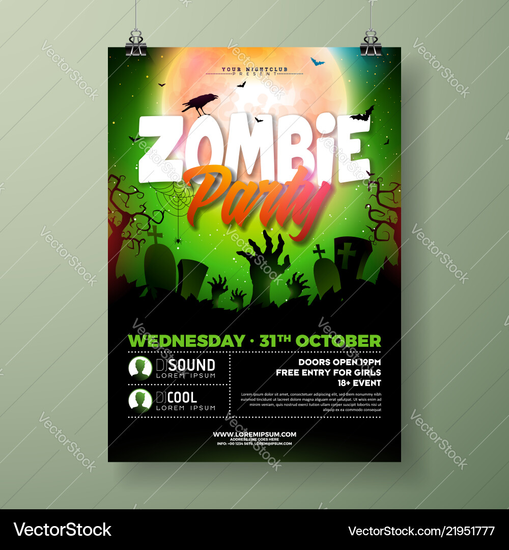 Halloween zombie party flyer Royalty Free Vector Image