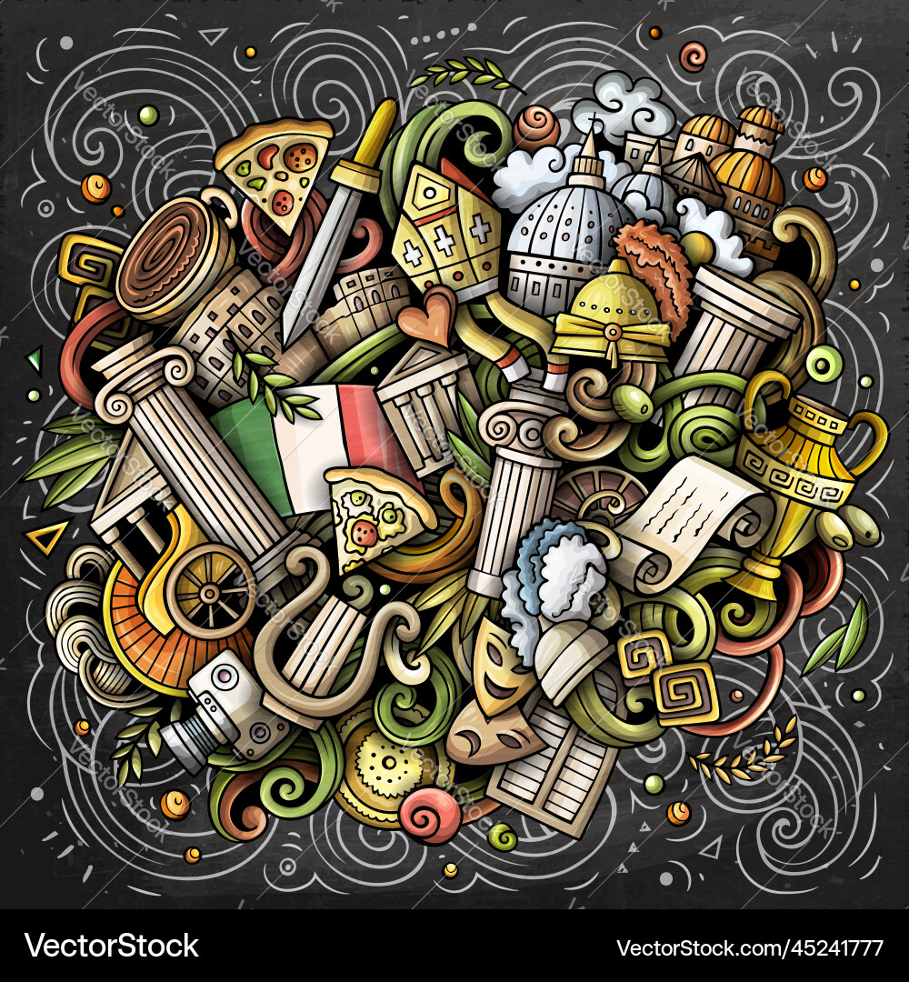 Italy cartoon doodle chalkboard Royalty Free Vector Image