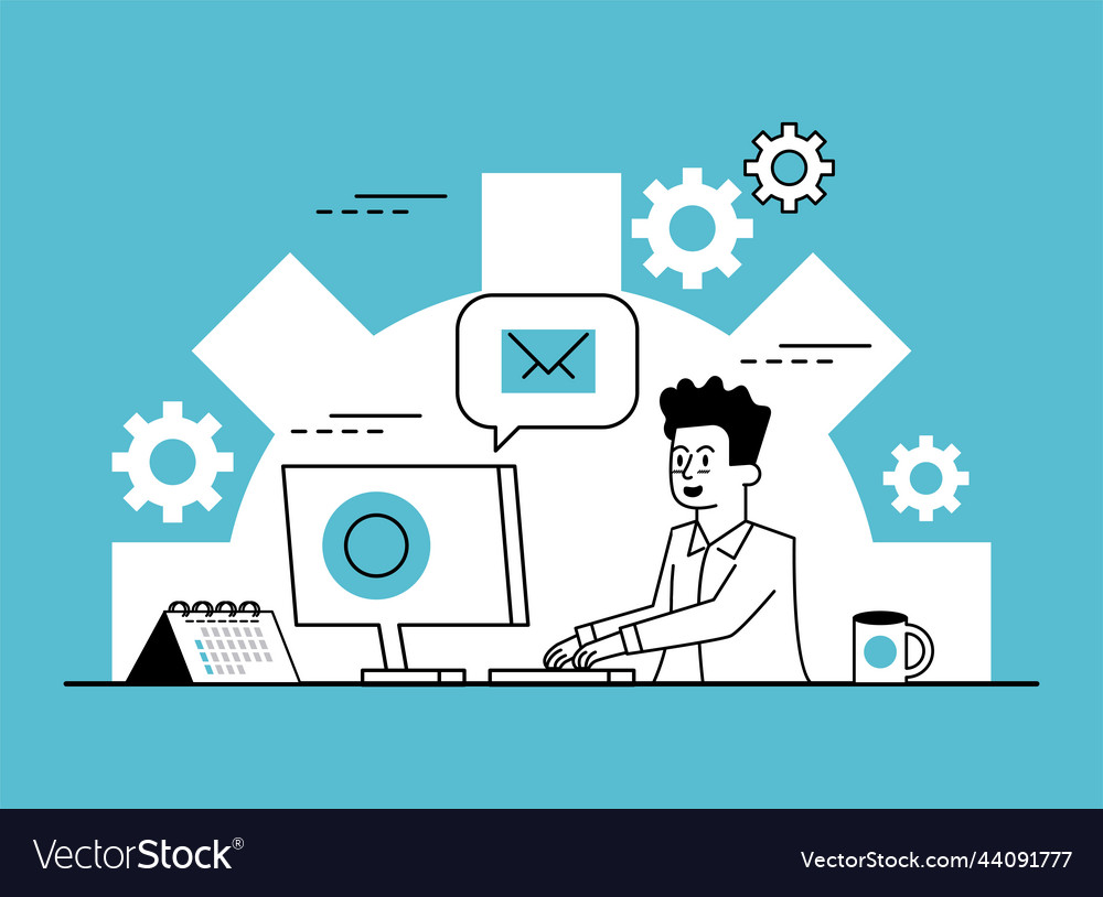 Man using desktop tasking Royalty Free Vector Image