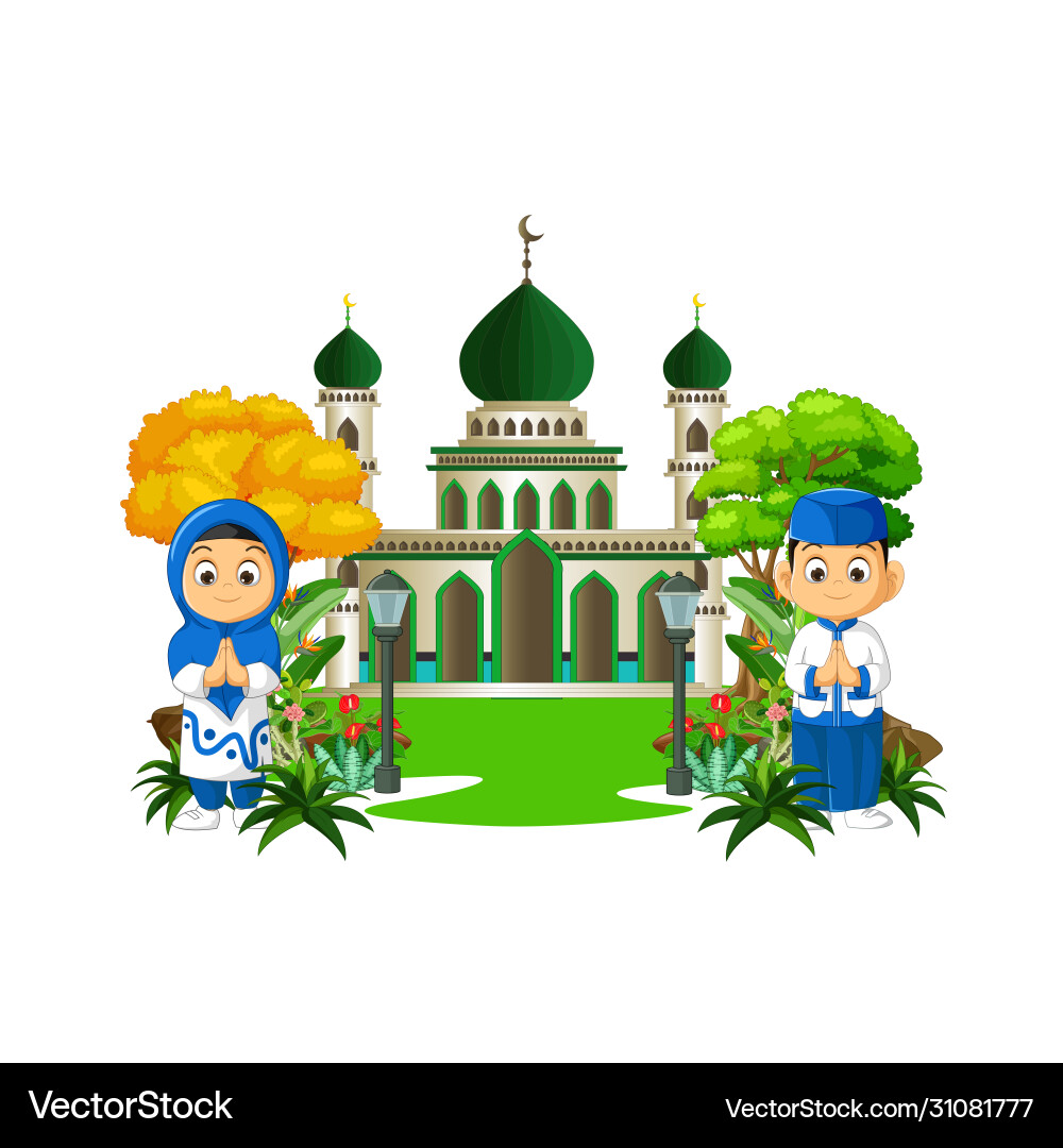 Mosque with kids cartoon isolated Royalty Free Vector Image