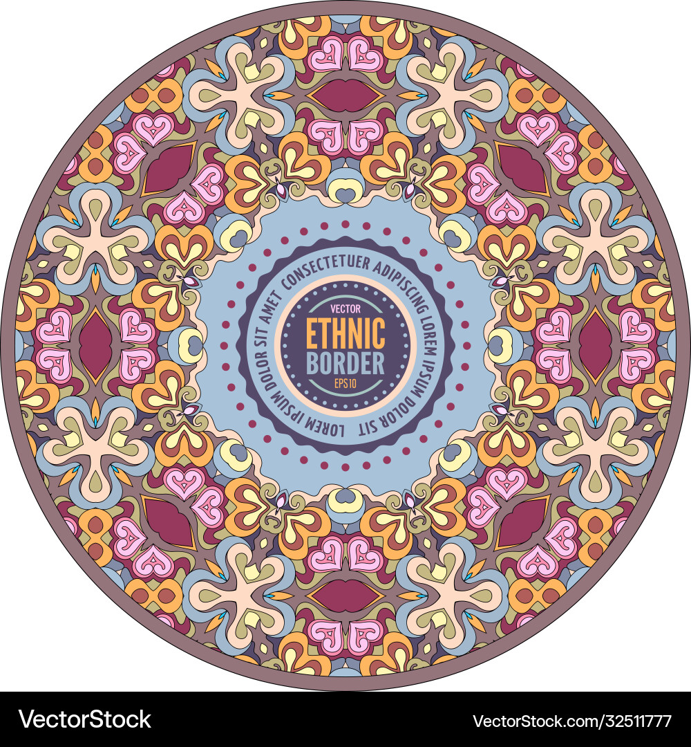 Ornamental vintage ethnic round frame Royalty Free Vector