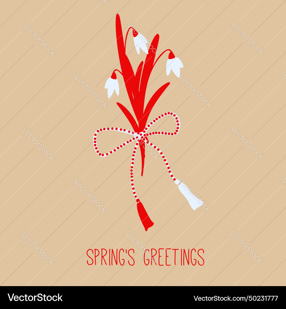 Snowdrop flowers with red ribbon Royalty Free Vector Image