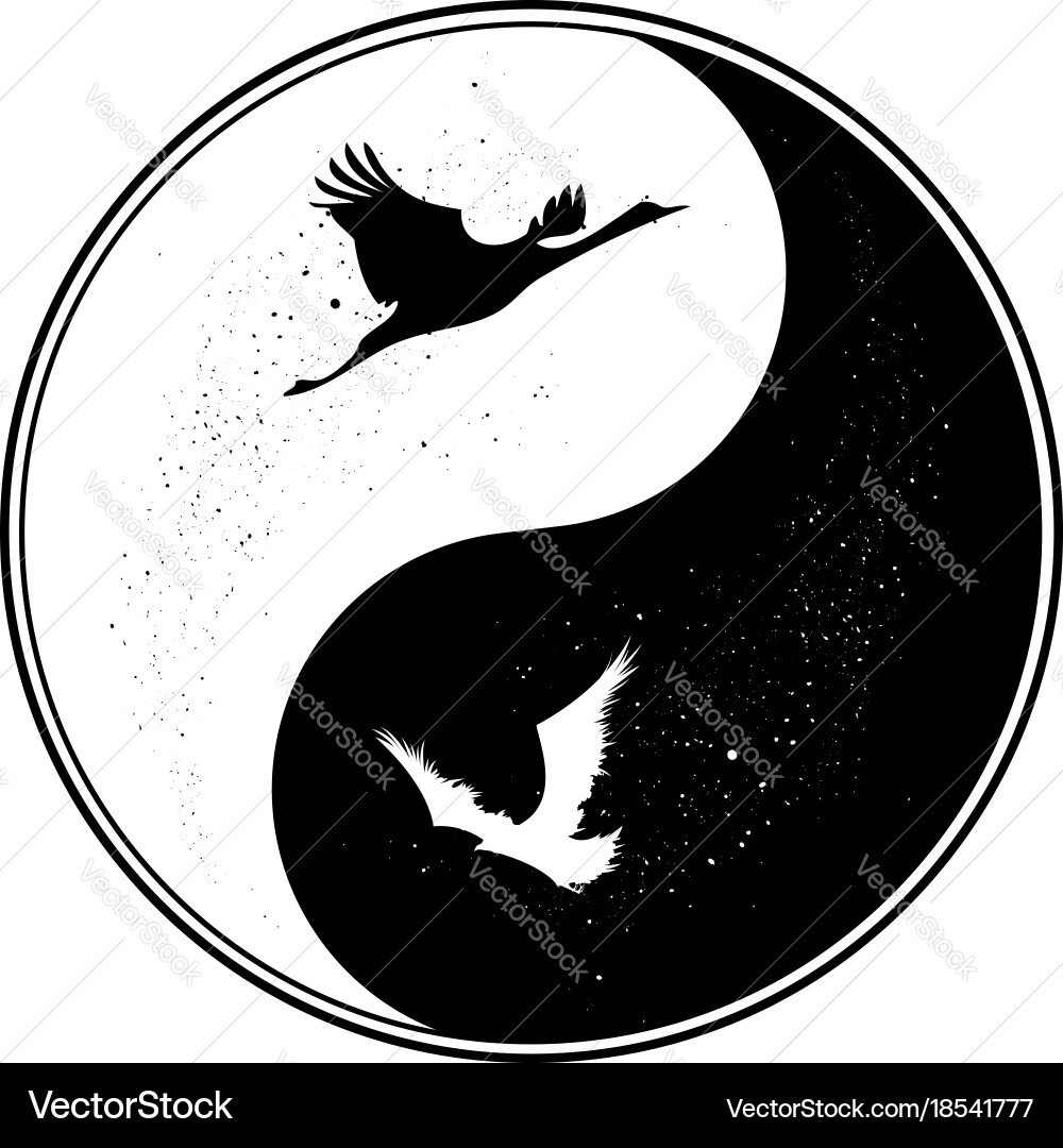 Yin yang wit raven and crane Royalty Free Vector Image