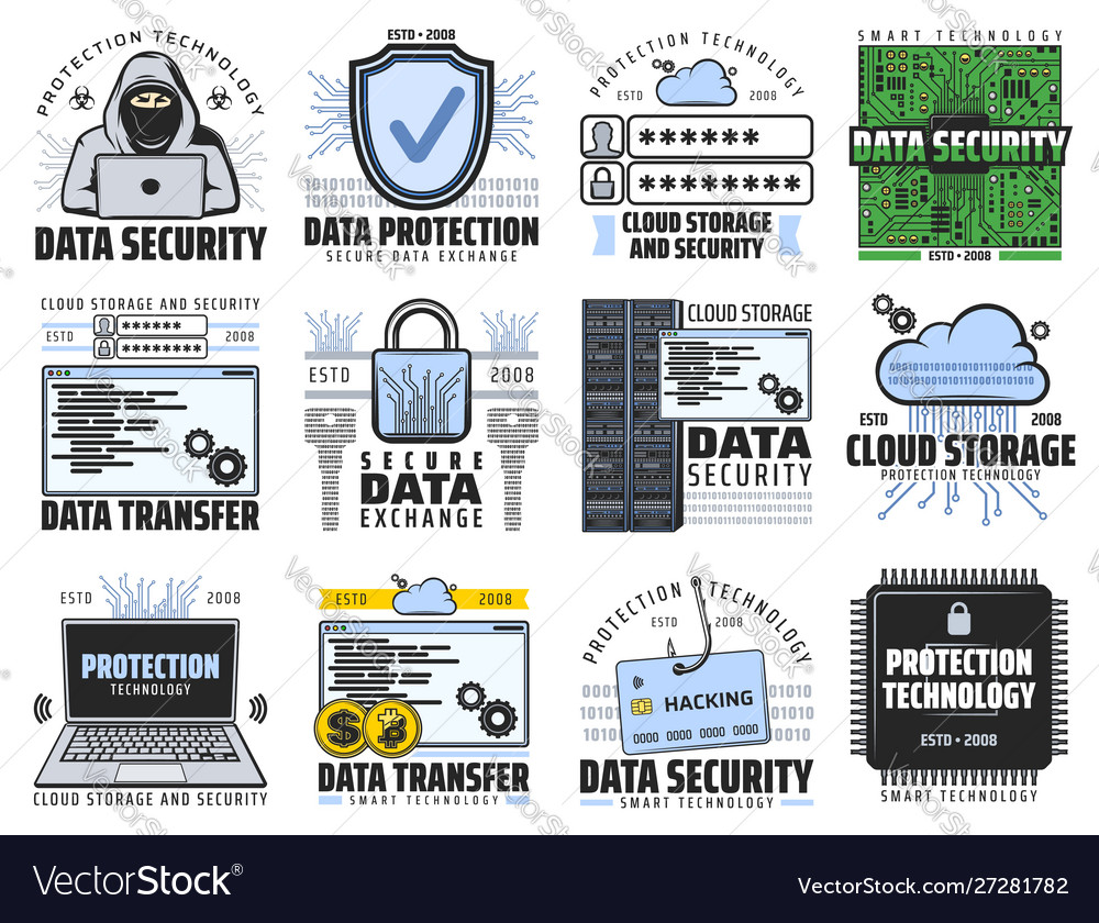 Cloud storage internet data security icons Vector Image