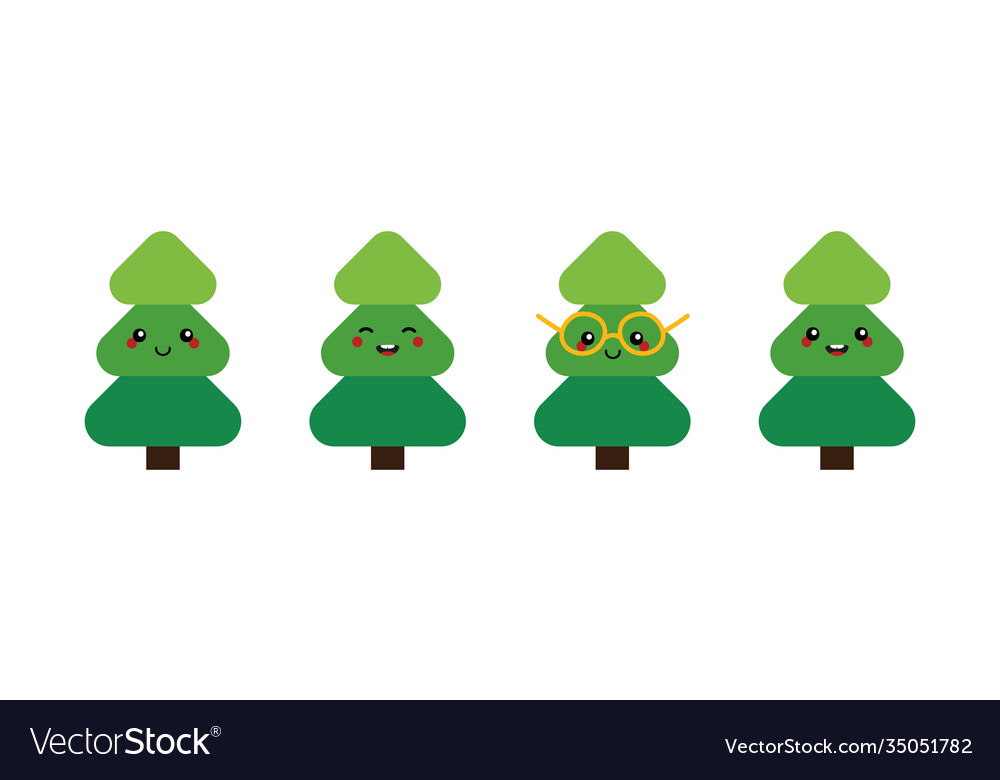 Cute green christmas tree characters set Vector Image