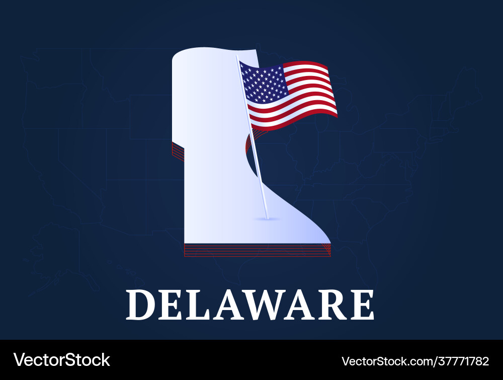 Delaware state isometric map and usa natioanl Vector Image