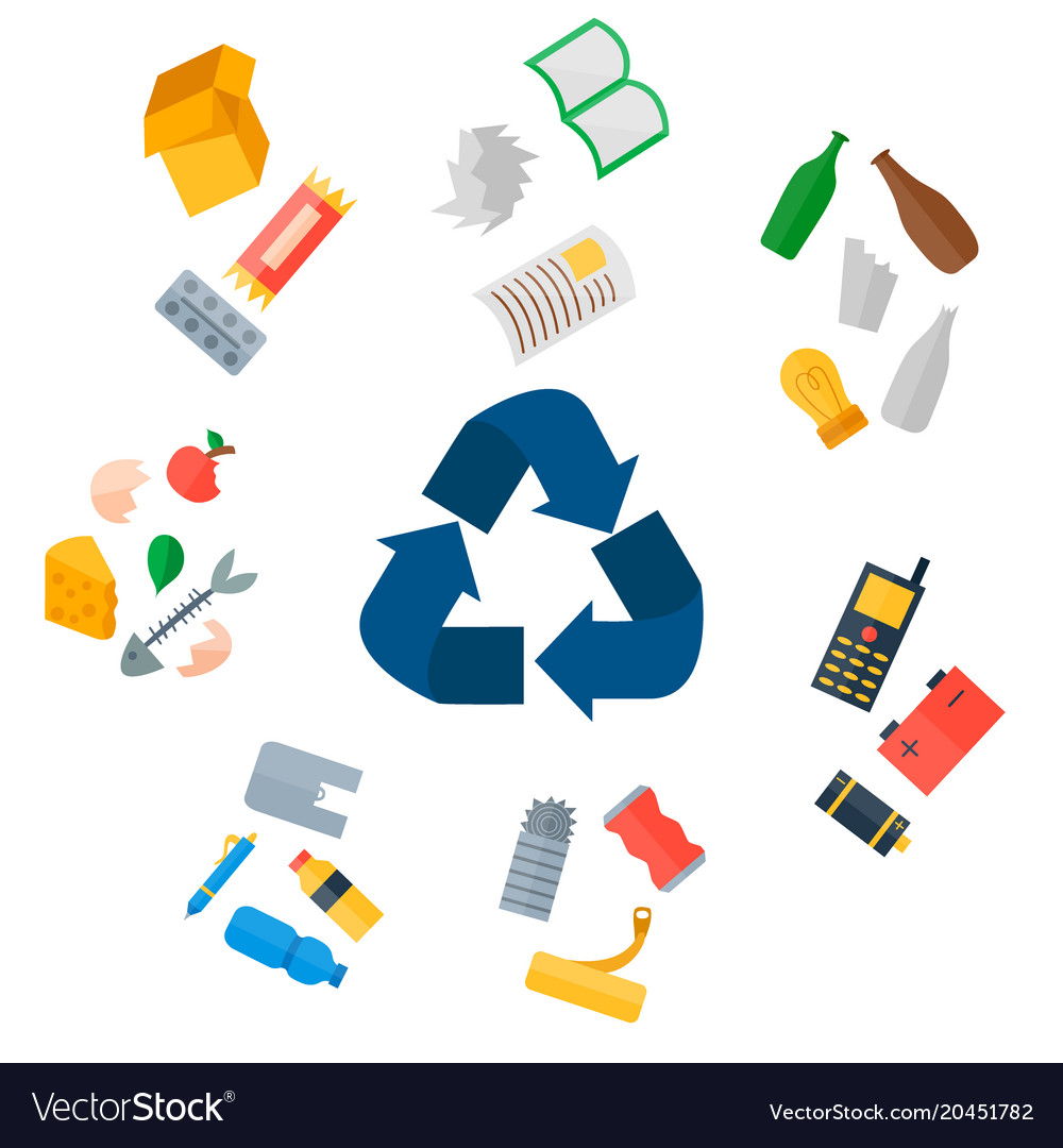 Different recycling garbage waste types sorting Vector Image Different recycling garbage waste types sorting Vector Image