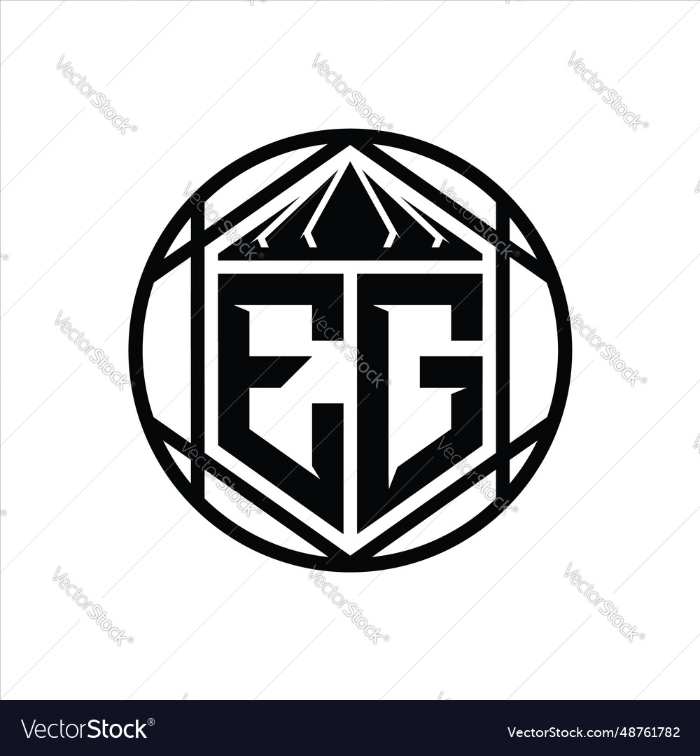 Eg letter logo monogram hexagon slice crown sharp Vector Image