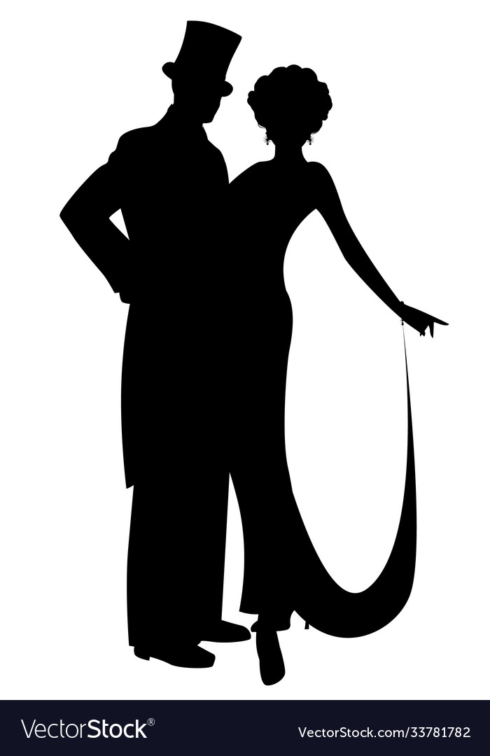 Elegant silhouettes couple wearing retro style Vector Image