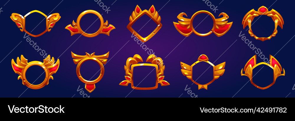 Golden award badges game avatar frames Royalty Free Vector