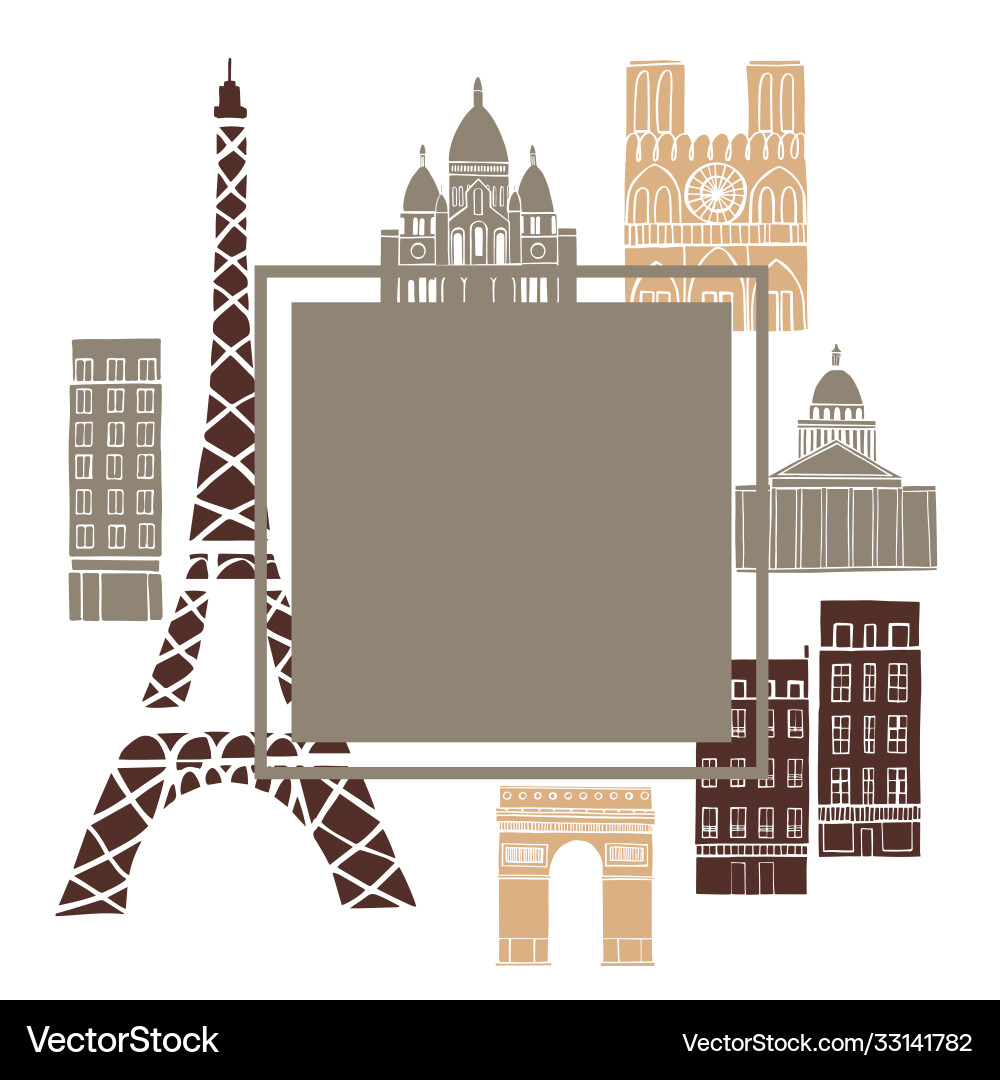 Paris frame with famous sights french Royalty Free Vector