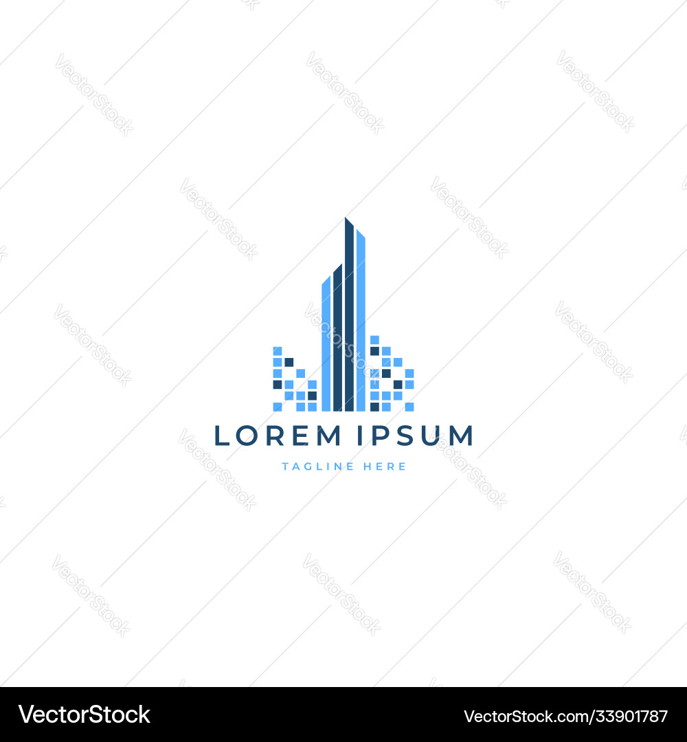 Digital city logo concept skyline with pixel Vector Image