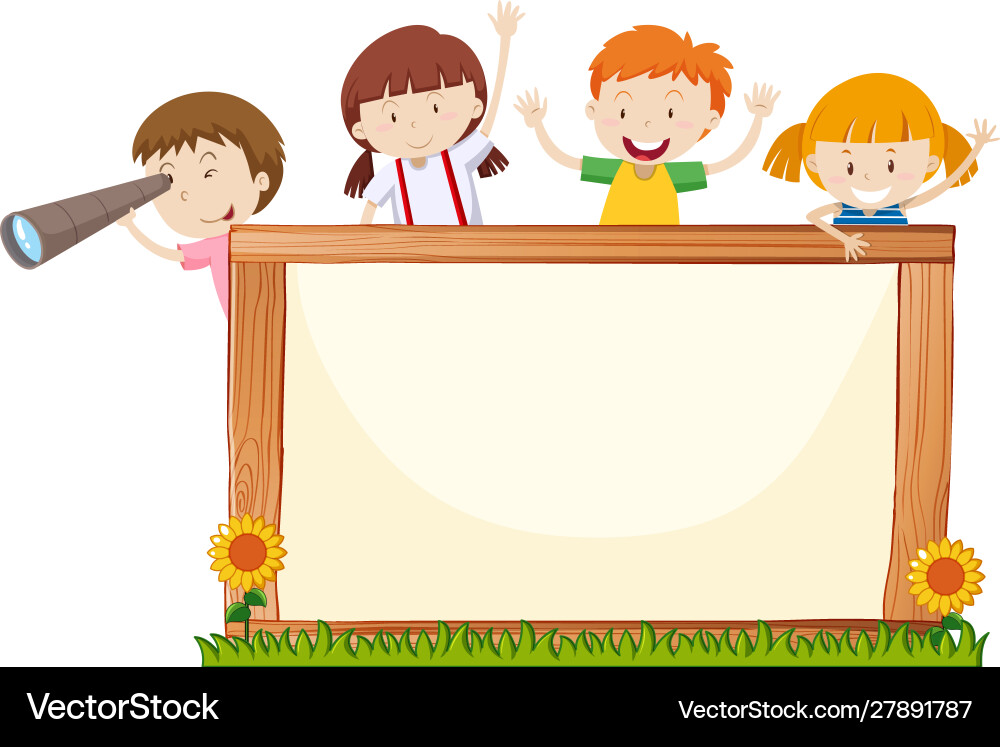 Frame template with happy kids and flowers Vector Image