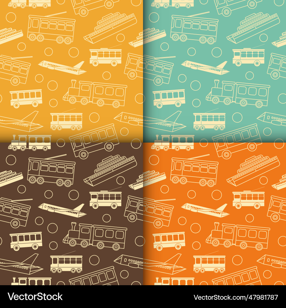Set of seamless patterns with transport Royalty Free Vector