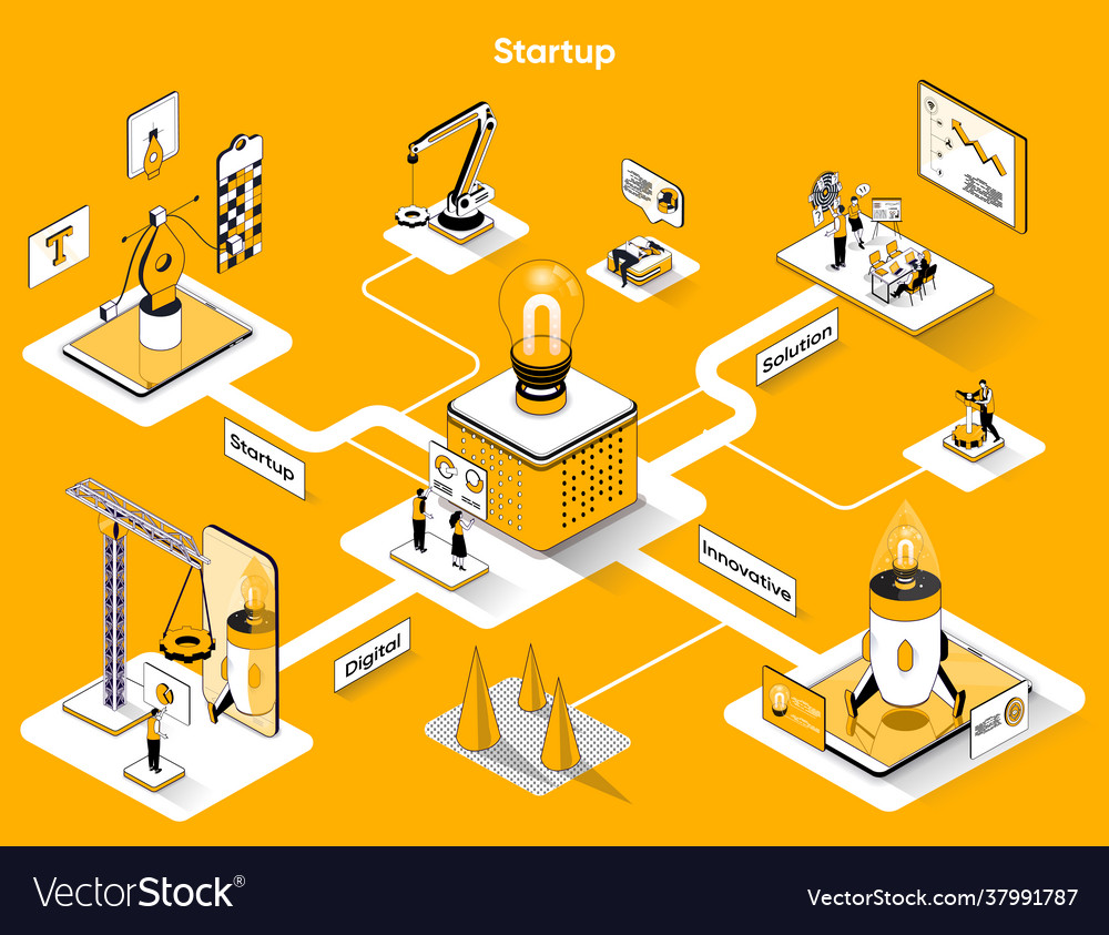 Startup isometric web banner innovation solution Vector Image