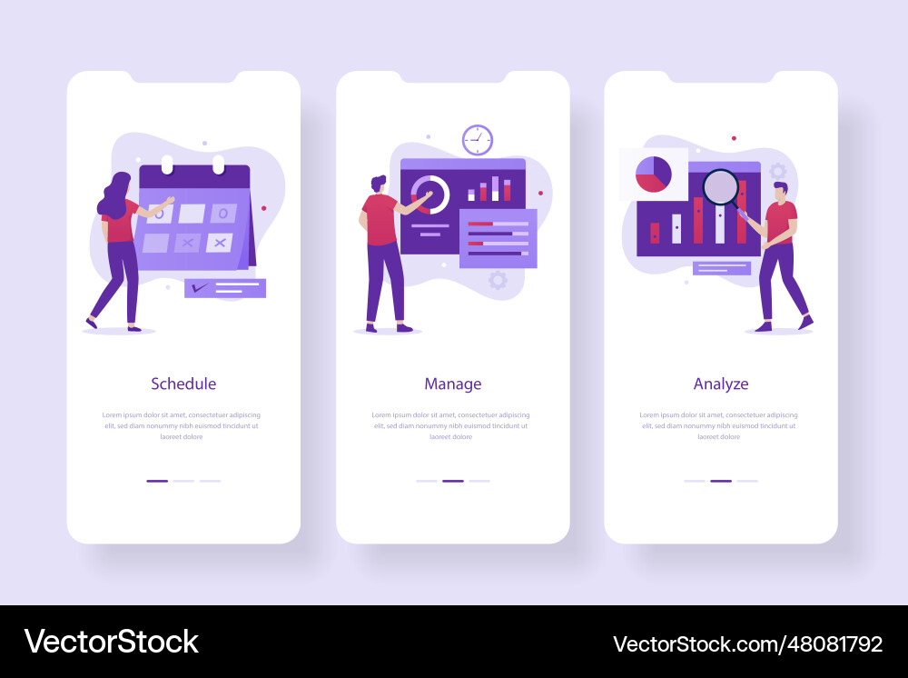 Business management mobile app screens Royalty Free Vector