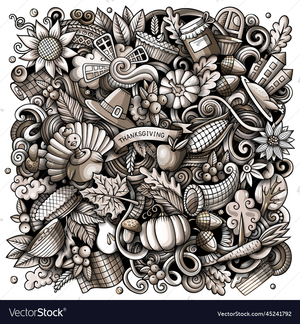 Cartoon doodles happy thanksgiving day Royalty Free Vector