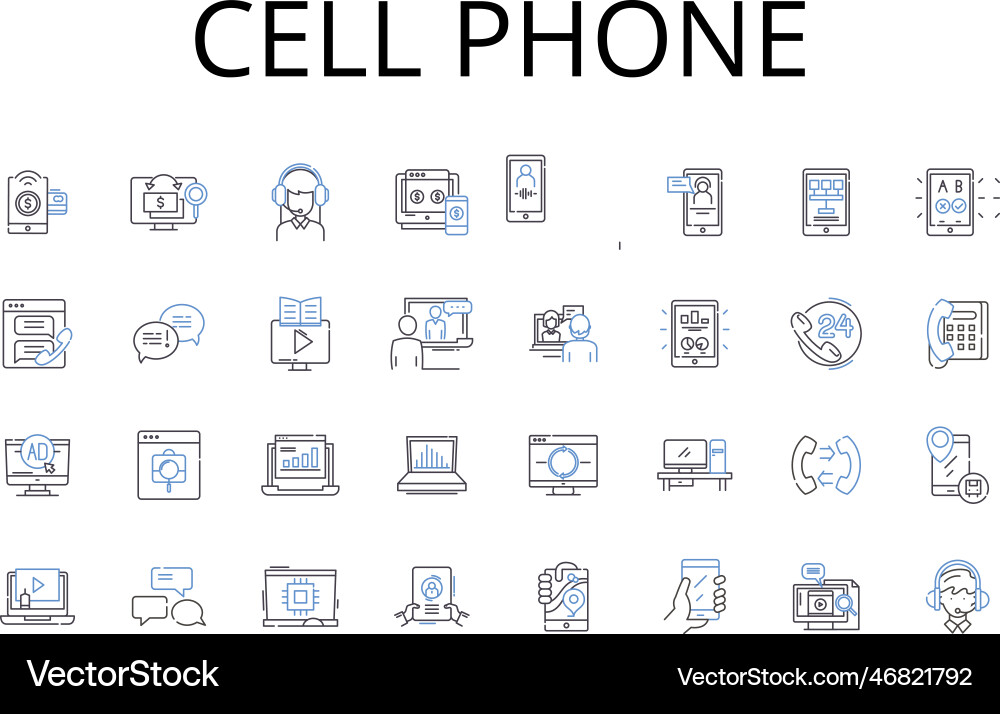 Cell phone line icons collection mobile ph Vector Image