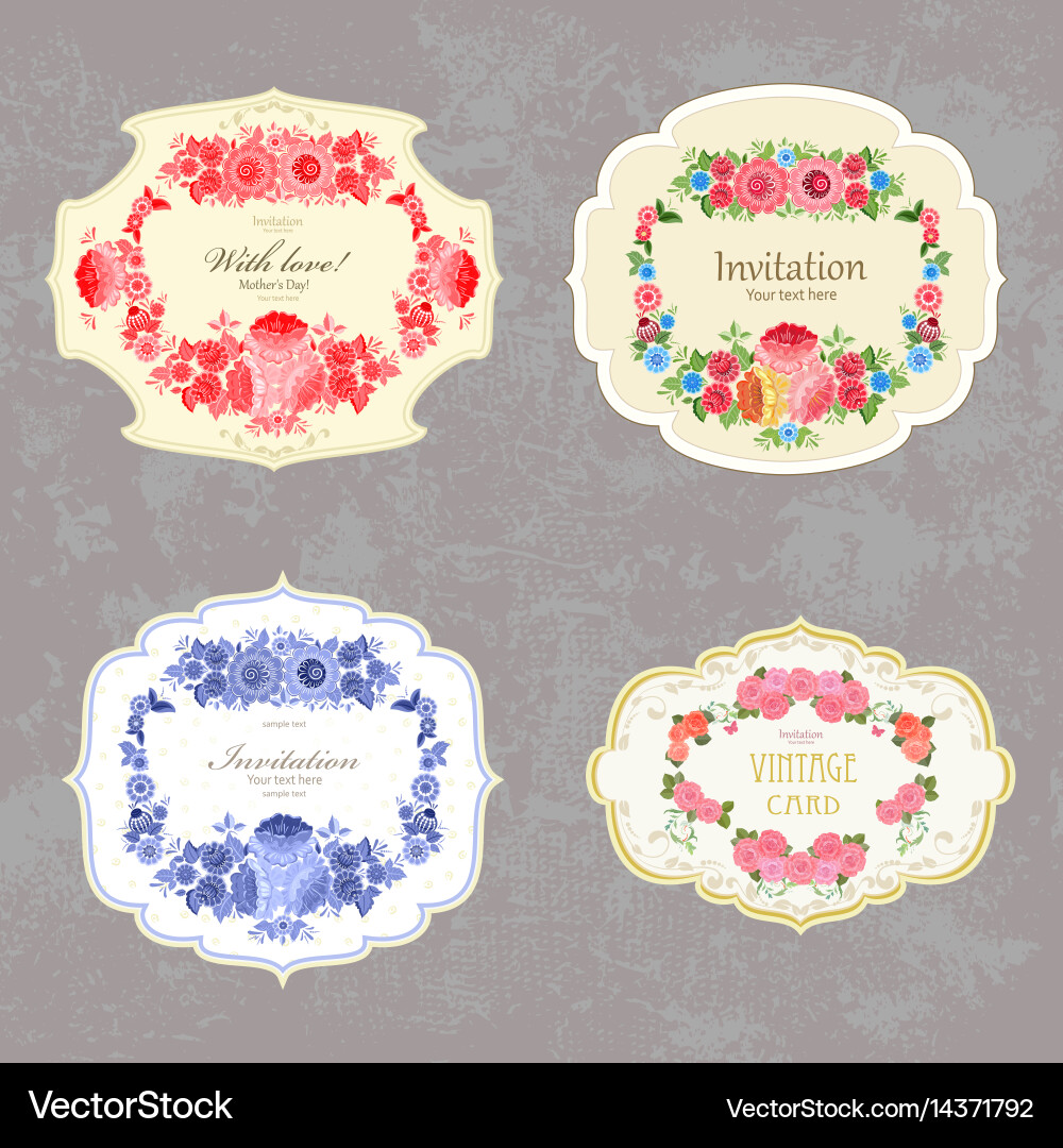 Collection vintage labels with flowers Royalty Free Vector