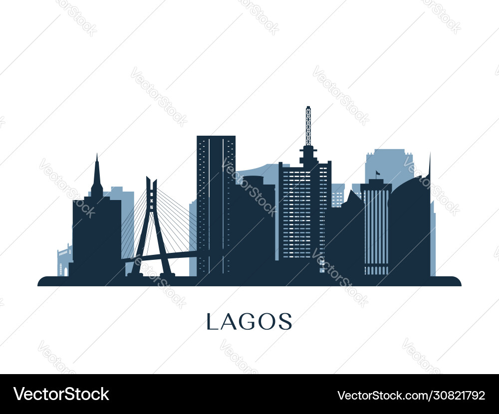 Lagos skyline monochrome silhouette Royalty Free Vector