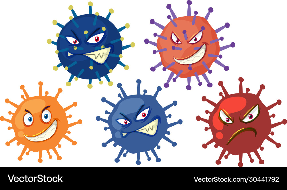 Many virus cells with scary face on white Vector Image