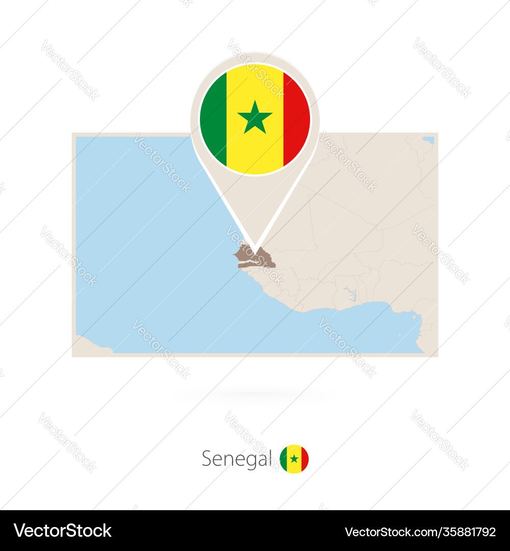 Rectangular map senegal with pin icon Royalty Free Vector