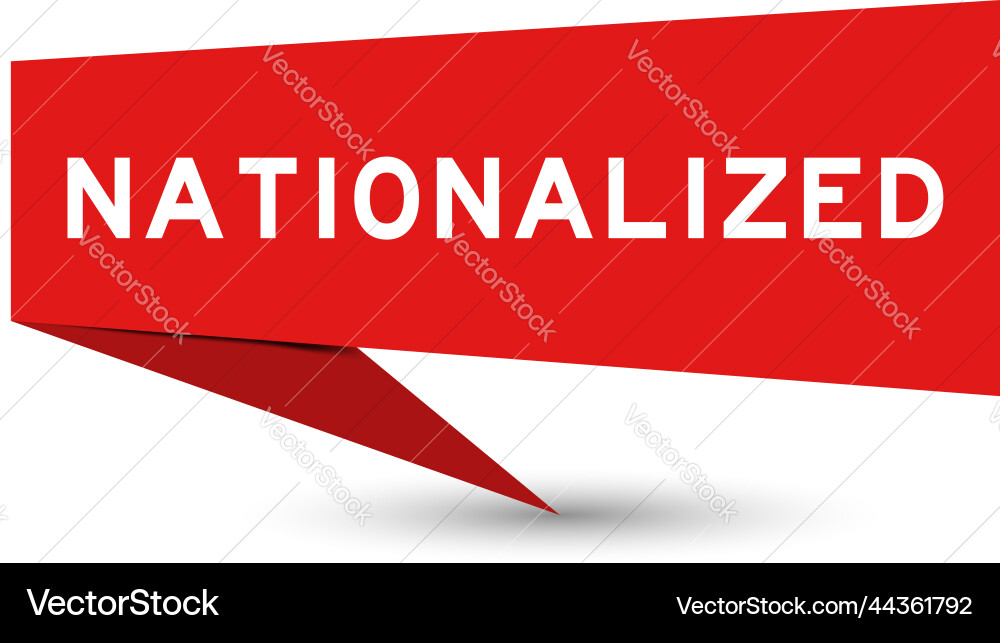 Red color speech banner with word nationalized Vector Image