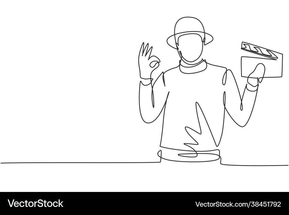 Single continuous line drawing film director Vector Image
